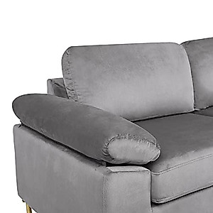 GINGVAT Velvet Upholstered Sectional Sofa, L-Shaped Chaise with Removable Back and Seat Cushions, Modern Style, Gray
