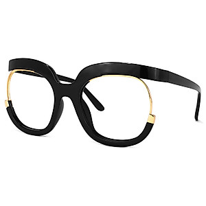 VOOGLAM Oversized Black Square Blue Light Blocking Glasses Clear Lens for Women Fredia OX739865-03