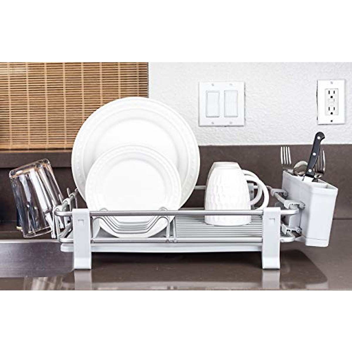 Real Home Innovations Designer Series Milan Single Tier Dish Rack, Extra Large, Satin Aluminum Gray