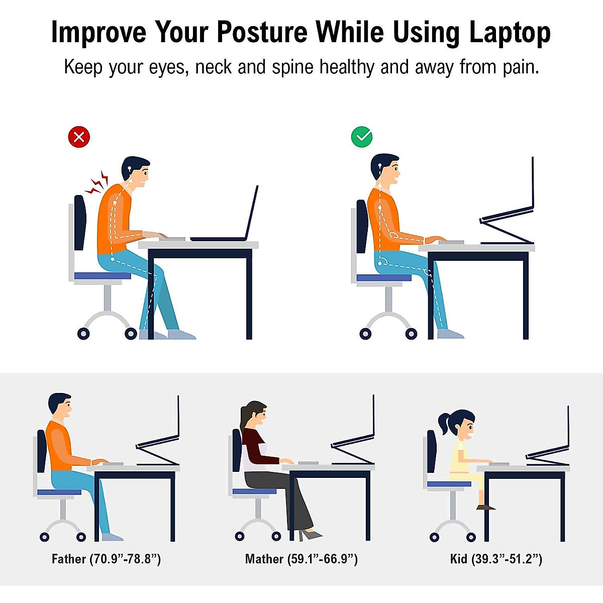Diswoe Laptop Stand, Ergonomic Portable Aluminum Computer Riser, Ergonomic Laptops Elevator for Desk, Foldable Metal Holder Compatible with Notebook, MacBook and More 10-15.6”Laptop