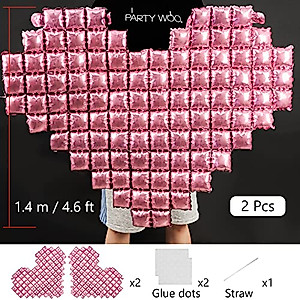 PartyWoo Pink Heart Balloons, 2 pcs 55 Inch Large Heart Balloons, Giant Foil Balloons, Large Mylar Balloons, Heart Balloons for Birthday Decorations, Wedding Decorations, Bridal Shower Decorations