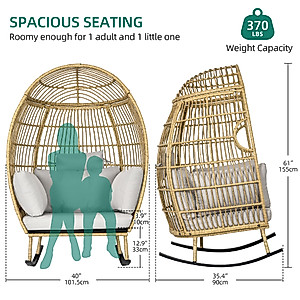 YITAHOME Wicker Egg Chair Outdoor, Patio Egg Chair, Rocking Egg Chair for Outside, Grey