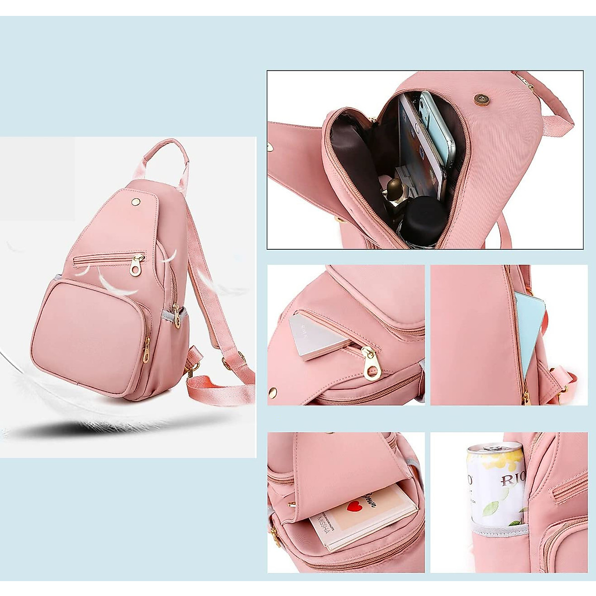 EVANCARY Small Sling Backpack for Women, Multi-Functional Crossbody Sling Bags for Travel Sports Running Pink