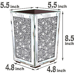 Meetart Crushed Diamond Mirrored Planter, Crystal Silver Glass Decorative Mirror Luxury Flower Pot ，with Drainage Hole and Tray for All House Plants, Succulents, Flowers, and Cactus.