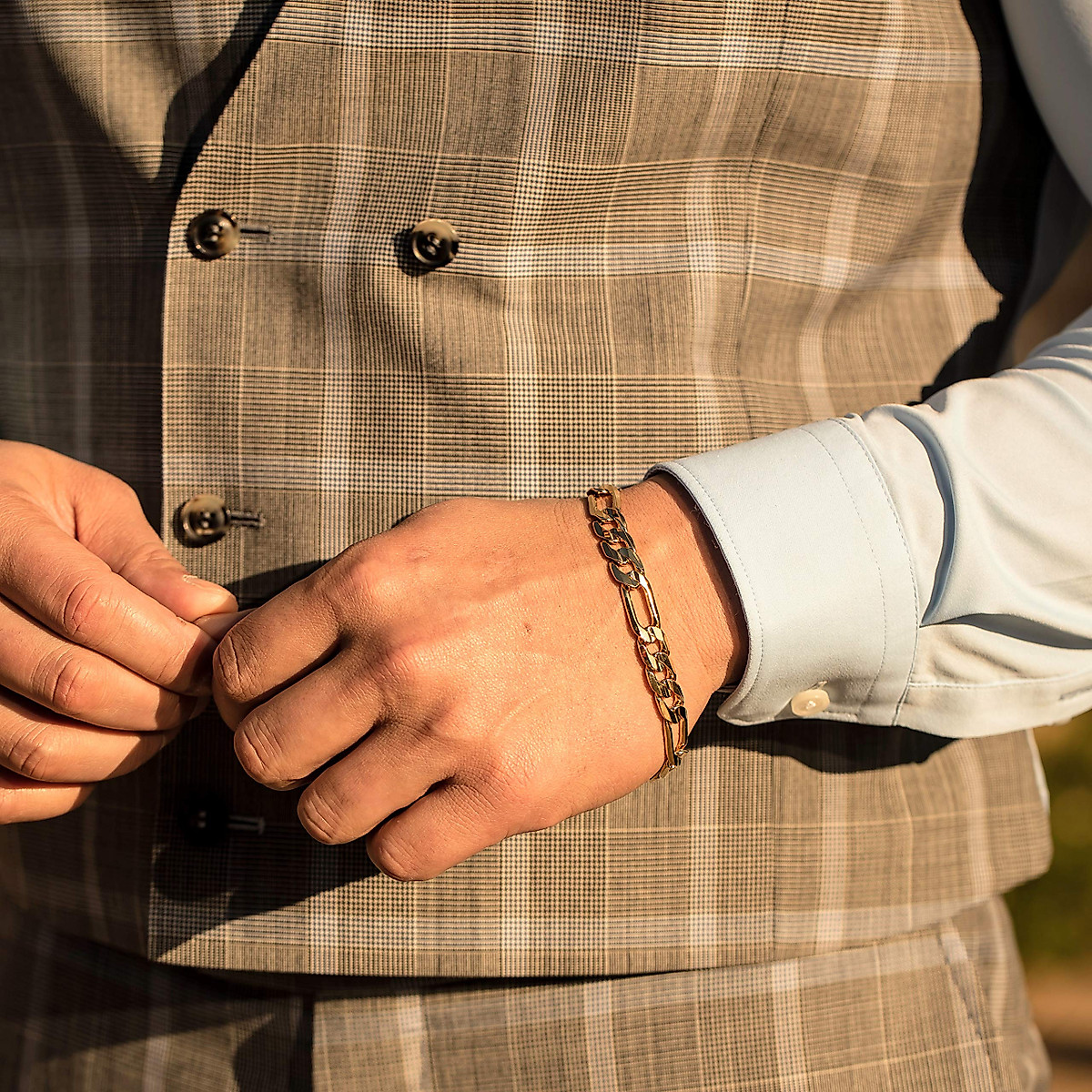 LIFETIME JEWELRY 9mm Figaro Chain Bracelet for Men & Women 24k Real Gold Plated (9.00)