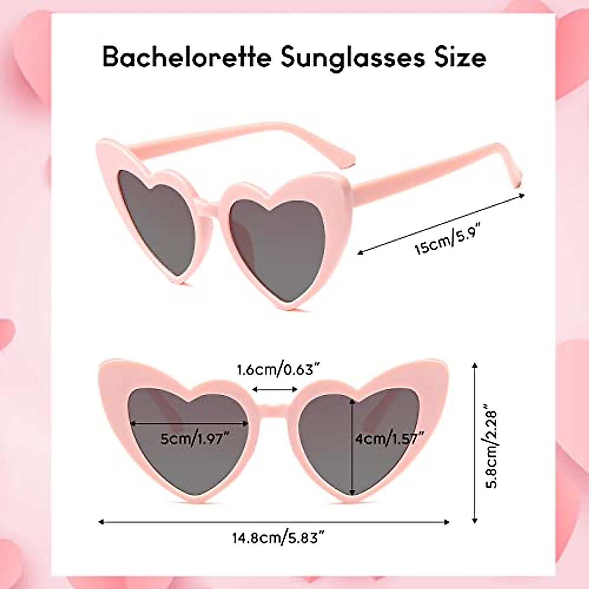PLULON 9 Pairs Heart Shaped Sunglasses with 9 Pieces Satin Hair Scrunchies Bachelorette Party Heart Sunglasses Bulk Bride Bridesmaid Glasses for Wedding Party