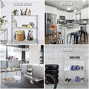 NChanmar 3-Tier Wire Shelving Unit Storage Shelves Shelf Organizer 30"x23"x12" Heavy Duty Metal Storage Rack Wire Rack NSF Height Adjustable for Laundry Bathroom Kitchen Garage Shelving(Chrome)