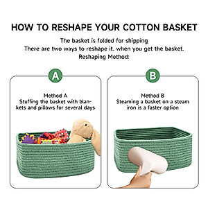 MiniArk Small Storage Basket for Shelves | Closet Bins for Organizing | Cube Storage Bin | Cotton Rope Baskets | Woven Basket | Toy Basket | Soft Baby Basket | Cute Decorative Basket | 3 Packs Green