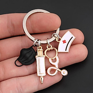 Nurse Doctor Keychain Medical Tool Keyring Mask Stethoscope Syringe Nurse Cap Keychain Medical Gift Jewelry-Black