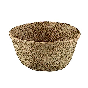 Woven Basket Seagrass Wickerwork Basket Rattan Foldable Hanging Flower Pot Planter (Color : Nature, Size : M)