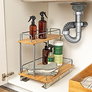 Household Essentials 1265B-1 Glidez Under Sink Sliding Organizer | Pull Out Cabinet Shelf | Wood | 11.5 Inches Wide