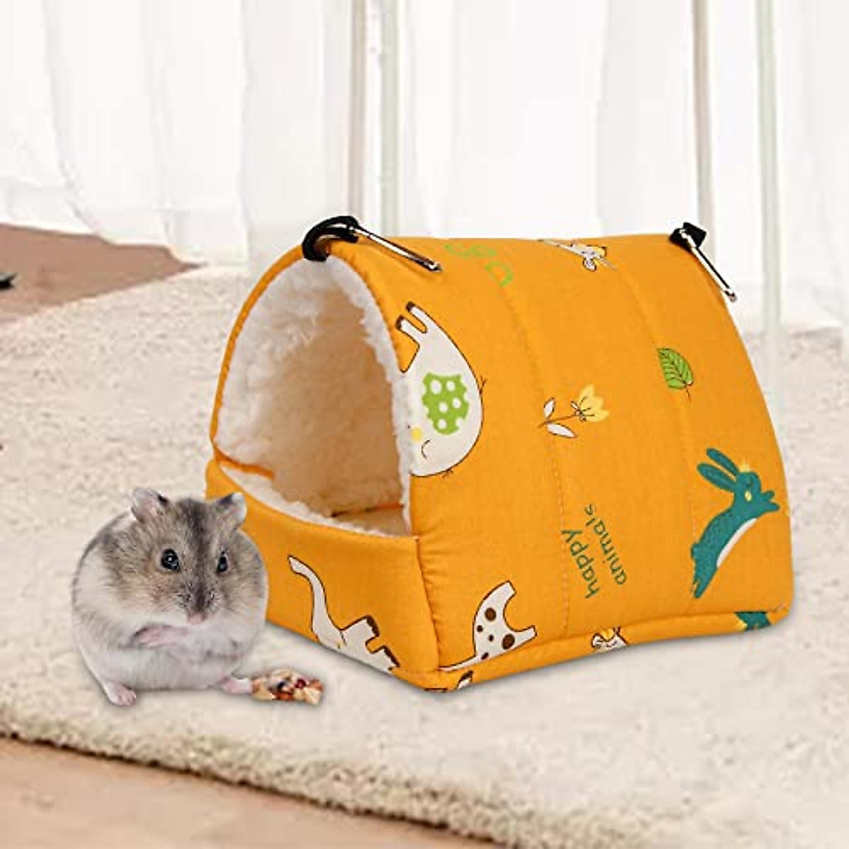 Soft Hamster Hammock Bed Playing Hamster DEN Sleeping Hanging Warm Bedding House Nest Toy for Small Pet Ferret Mouse Chinchilla Squirrel, Yellow