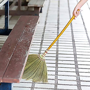 SKENNOVA - Thai Vintage Retro Grass Broom Stick, Long Handle Hand Grip The Reed Tree with Grass Durable Broom Housewarming Gifts Asian Broom 40 inch (Kong Grass, Length 40 inch)