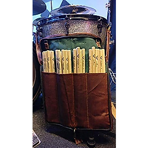 WerKens Leather Drumstick Bag Floor Tom Hooks Holds 8-10 Pairs Drum Sticks Mallets Brushes Percussion Drum Stick Bag Easy Carry Handles (Brown) – DSB002