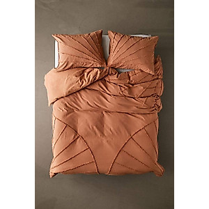 3 Pieces, Queen Size, 300 TC, Pure Washed Percale Cotton Down Comforter Cover with Zip Closure | Ultra Soft & Lightweight, Easy Care Bedding Set of 1 Tufted Duvet Cover + 2 Pillow Covers - Terracotta