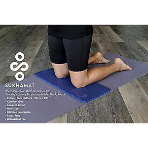SukhaMat Yoga Knee Pad - NEW! 15mm (5/8") Thick - The best yoga knee pad for a pain free practice. Cushions pressure points. Complements your full-size yoga mat. (Dark Blue)