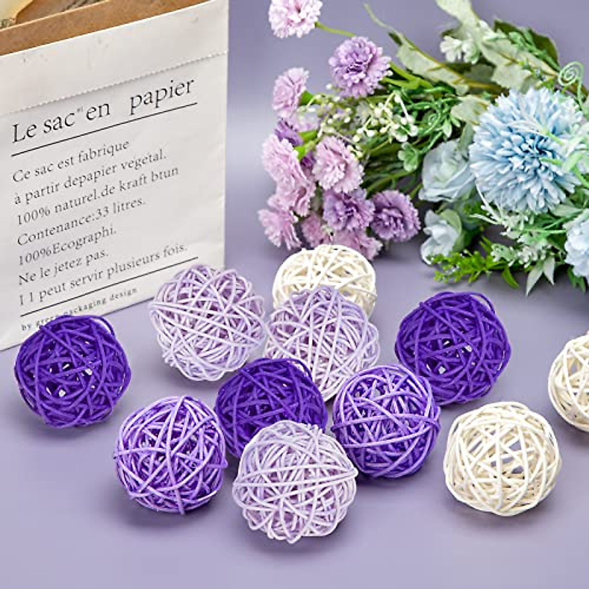 DomeStar Decorative Balls Centerpiece Bowls, 32PCS Purple Rattan Balls Very Peri Wicker Balls 2 Inch Natural Decorative Orbs Vase Fillers