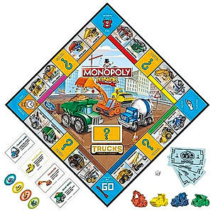 Hasbro Gaming Monopoly Junior Trucks Edition Board Game for Kids Ages 5+, 2-4 Player Kids Games