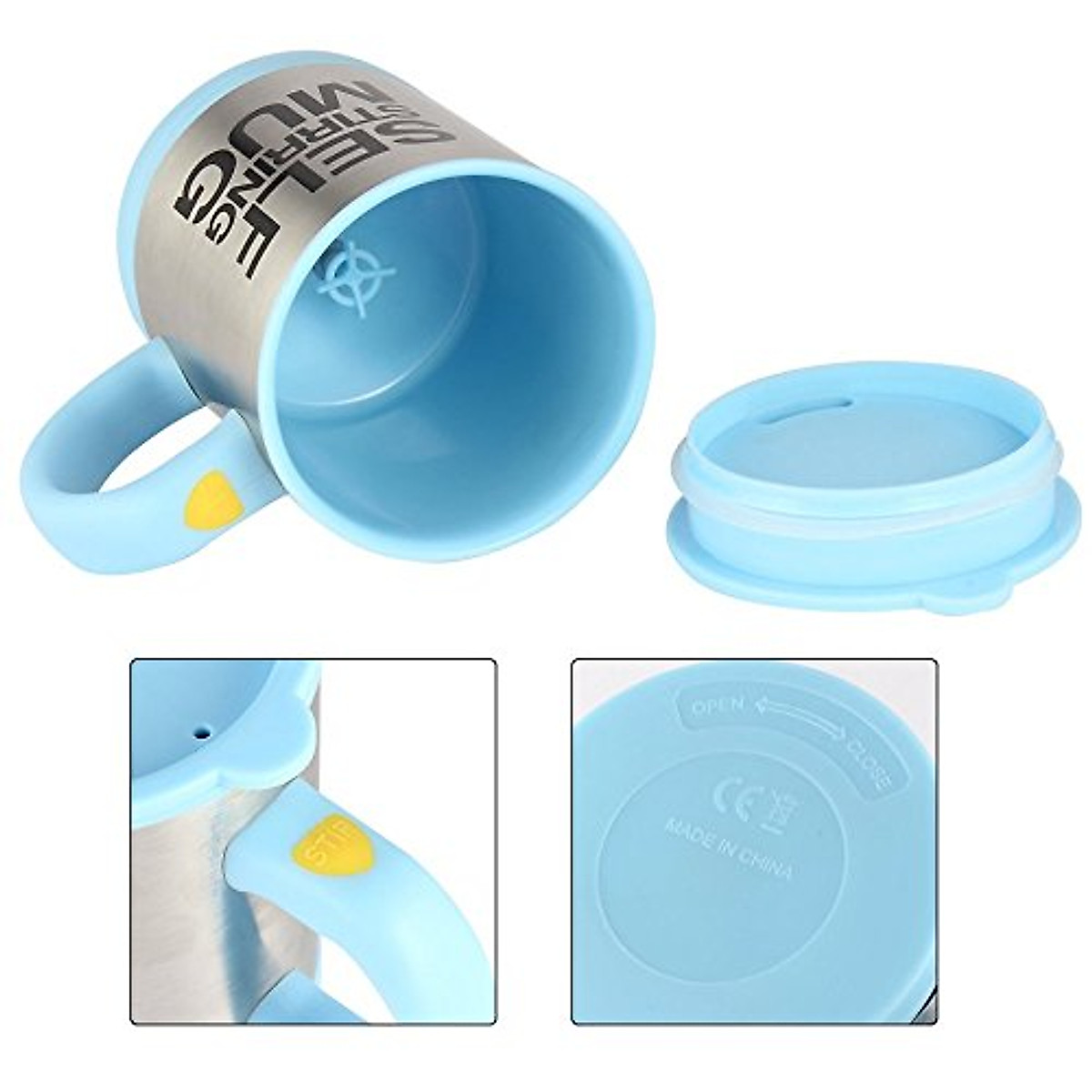 Zeerkeer Self Stirring Mug Electric Stainless Steel Automatic Mixing & Spinning Coffee Mug Cup with Lid, Lazy Self Mixing Mug Spinning Thermos Cup for Office Travle Home- 400ML/ 13.5oz (Sky Blue)