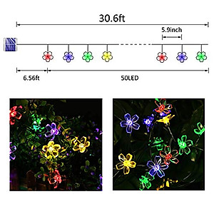 BOSON Outdoor Solar Flower String Lights 2 PK 50LED 30.6ft 8 Modes Multicolor Fairy Cherry Blossom Sakura Waterproof Outdoor Decor Lights for Garden, Party, Wedding, Christmas Decor