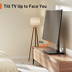 Perlegear Universal Swivel TV Stand with Power Outlet, Tabletop TV Stand for 32–60,65 Inch TVs up to 88 lbs, Tempered Glass TV Mount Stand Base with Height Adjustment, Tilt, Max VESA 400x400mm,PGTVS27