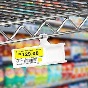Reusable Plastic Wire Shelf Label Holder, for Pantry Retail Shopping Mall Store, Supermarket UPC Price Card & Ticket Display, Strong & Easy Clip Design Tight Snap Lock Closure. 1-1/4" H X 3" W (100)