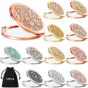 Cindeer 24 Pcs Small Compact Mirror Folding Pocket Makeup Mirror Round Hand Held Mirror Cosmetic Magnifying Compact Mirror Rhinestone Mirror with 1X/2X Magnification for Women Travel (Multi Colors)