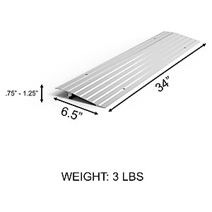 EZ-ACCESS Transitions Portable Self Supporting Aluminum Modular Entry Threshold Ramp Ideal for Doorways and Raised Landings, 1 Inch