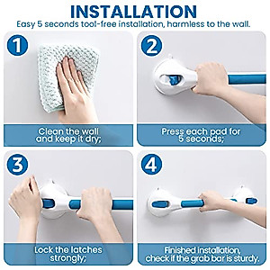 LEVERLOC Shower Grab Bar, Suction Grab Bars for Bathtubs and Showers, Easy to Install Removable Shower Handle for Bathroom Safety Grip for Seniors Elderly, Heavy Duty Handrails Waterproof No Drilling
