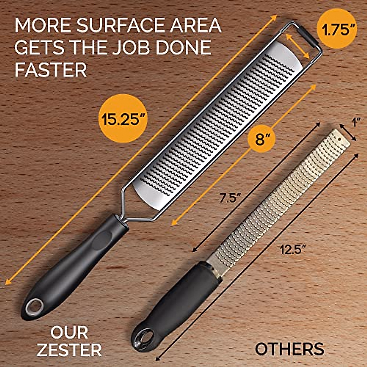 DESIGNED BY CHEFS ~ Premium Lemon Zester Grater With Perfectly Angled Teeth ~ Ideal for Citrus, Parmesan Cheese, Garlic, Vegetables and Fruits