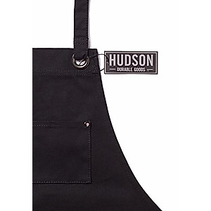 Hudson Durable Goods - Waxed Canvas Apron - Black Apron for Men and Women - With Pockets & Crossback