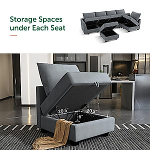 HONBAY Convertible L Shape Sectional Sofa Modular Sectional Couch with Reversible Chaise L Shaped Sofa 4 Seat Couch with Storage Ottoman, Bluish Grey