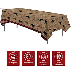 Xigejob Lumberjack Baby Shower Tablecloth Decorations - Disposable Lumberjack Baby Boy Table Cover, Buffalo Plaid Wild Bear Adventure Theme Its a Boy Supplies Table Cloth - 2 Pack (54in x 108in)