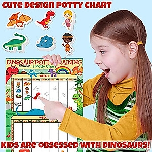 Potty Training Chart for Toddlers, Dinosaur Design Reward Chart - 194 Cool Stickers, 2 Fun Crowns, Motivational Certificate, Bonus Instruction Cards, Booklet & Erasable Pen for Boys and Girls