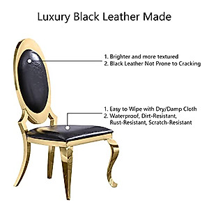 ACEDÉCOR 7-Piece Luxury Dining Room Table Set, Kitchen and Dining Room Set with 6 Black Leather Dining Chairs, White and Gold Dining Table with Stainless Steel Metal U-Base(1 Table+6 Chairs)