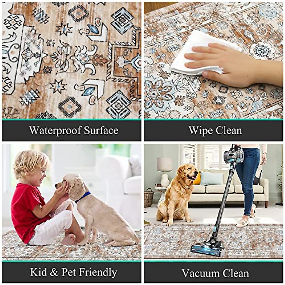 Pauwer Boho Kitchen Rugs Sets of 3 Non Slip Rubber Kitchen Mats for Floor Waterproof Kitchen Rugs and Mats Washable Farmhouse Kitchen Area Rug Floor Carpet Runner Rugs for Hallway Laundry Room