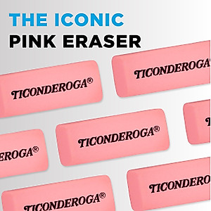 TICONDEROGA Pink Carnation Erasers, Wedge, Medium, Pink, 3 Count (Pack of 1) (X38943)