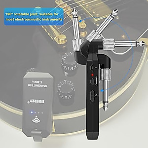 HOEREV 5.8GHz Electric Guitar Accessories Wireless Guitar Bass Stand Transmitter Receiver System 4 Channels for Electric Bass Cordless Amplifier Guitar Cable Jack with Rechargeable Lithium Battery