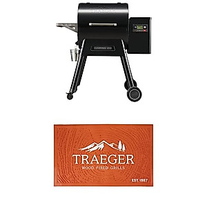Bundle of Traeger Grills Ironwood 650 Wood Pellet Grill and Smoker with WIFI Smart Home Technology, Black + Traeger Pellet Grills BAC636 Grill Mat, Orange