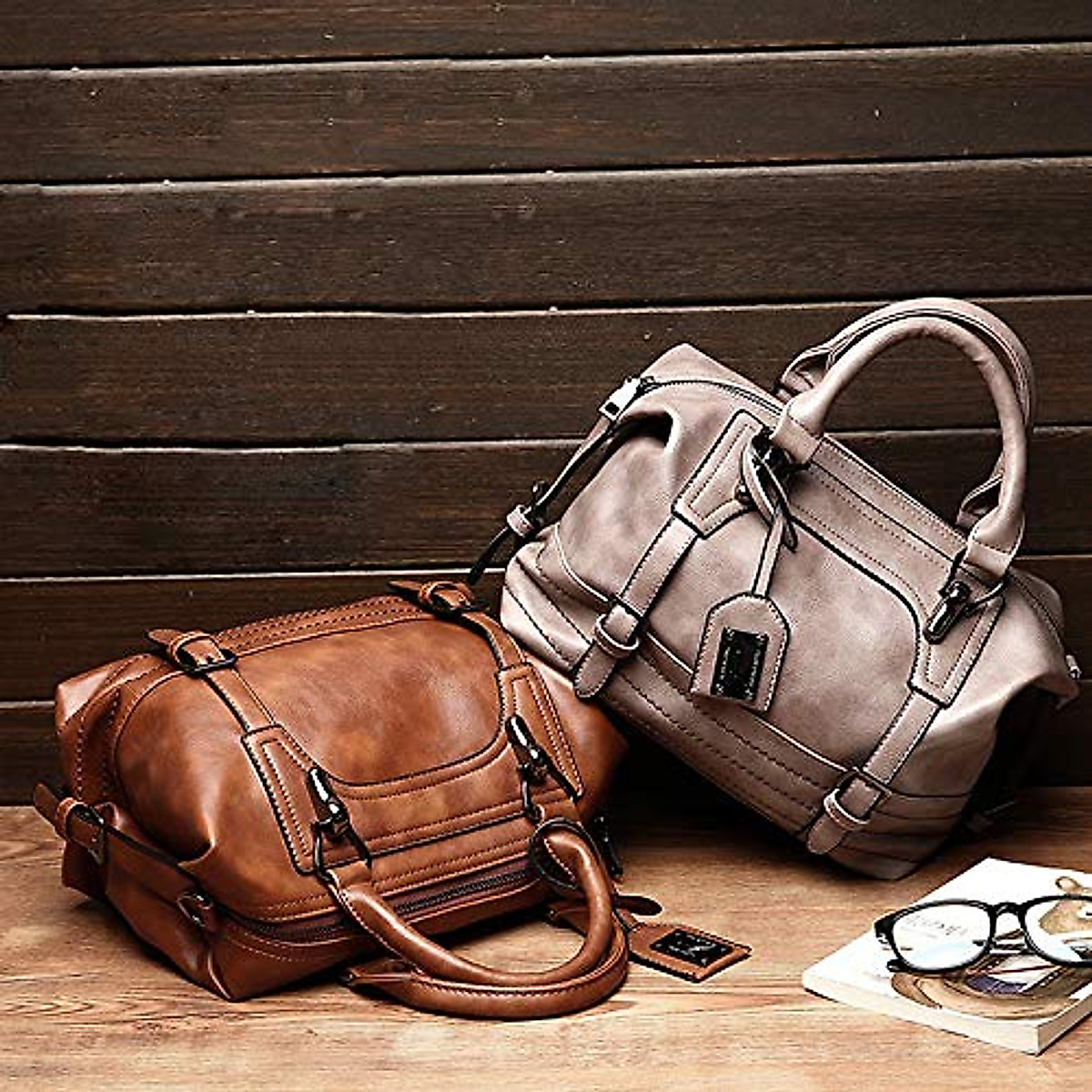 REHOC Women Leather Fashion Ladies Messenger Shoulder Bag Tote Satchel Purse Brown, Brown