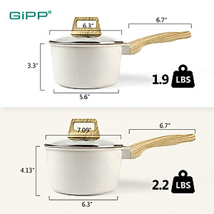 GiPP 1.5Qt & 2.5Qt Sauce Pan Set with Lid Nonstick - White Granite Non Stick Saucepan 4Pcs Sauce Pots Cooking Pot with Stay-cool Handle, Small Kitchen Pots Set Induction Pot, PFOA Free