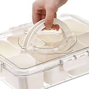 SOUJOY 2 Pack Divided Serving Tray with Lid and Handle, 8 Compartment Sealed Serving Tackle Box, Portable Food Storage Containers for Candy, Fruits, Nuts, Snacks, Party, Entertaining