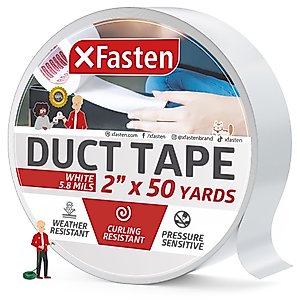 XFasten Duct Tape White, 2 Inches x 50 Yards, All-Weather Duct Repair Tape for Heavy-Duty Repair, Patching, Packing | High Tensile Strength & Shear Stress Resistance | Cold and Snow Resistant
