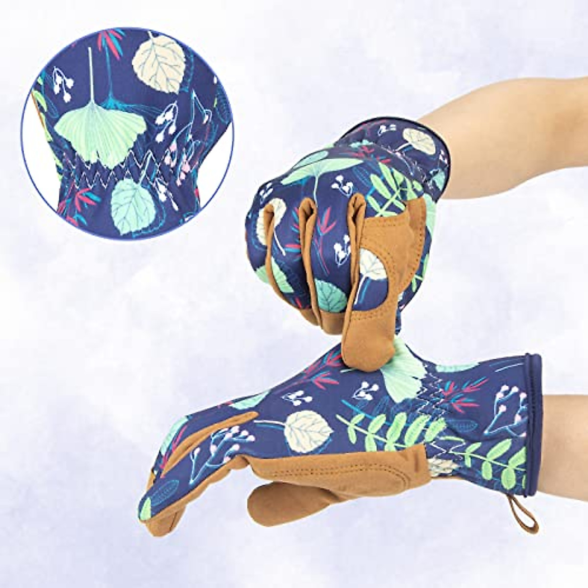 Leather Gardening Working Gloves for Women, Abrasion Garden Gloves Scratch Resistant Breathable for Weeding, Digging, Planting, Raking & Mowing (Medium)