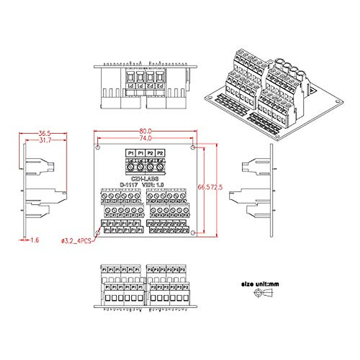 Electronics-Salon Panel Mount 12 Position Power Distribution Module Board.