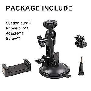 Powerful Suction Cup Camera Car Mount with Tripod Adapter and Phone Holder for GoPro Hero 11/10/9/8/7/6 Black, iPhone,DJI Osmo Action, Samsung Galaxy, Google Pixel and More (3.3 * 3.3 * 5.6in)