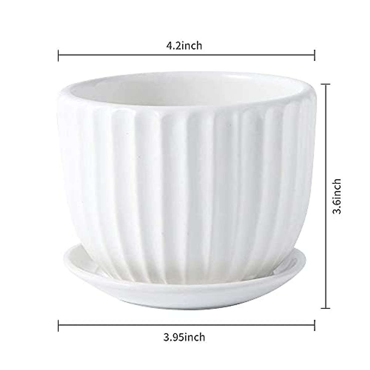HXYPN Succulent Pot Round Stripe White Ceramic Pots 4 inch Plant Pots Small Flower Planter Pot, Pack of 4 - Plants Not Included