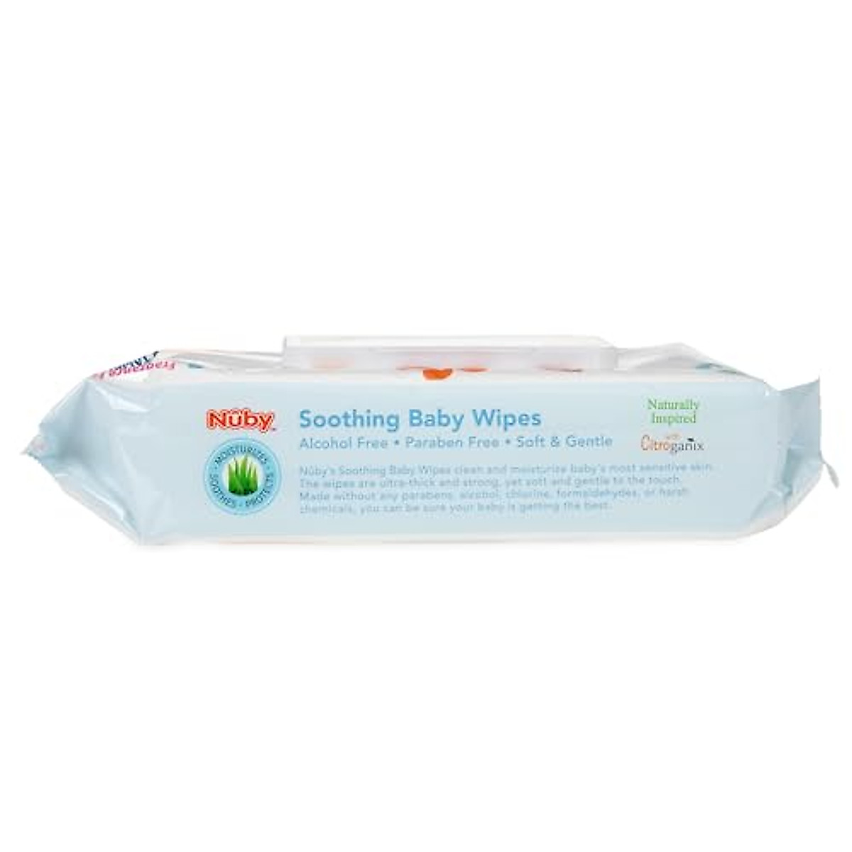 Nuby Soothing Baby Wipes Naturally Inspired with Chamomile Aloe and Citroganix (Fragrance Free/Extra Thick), Unscented, 64 Count