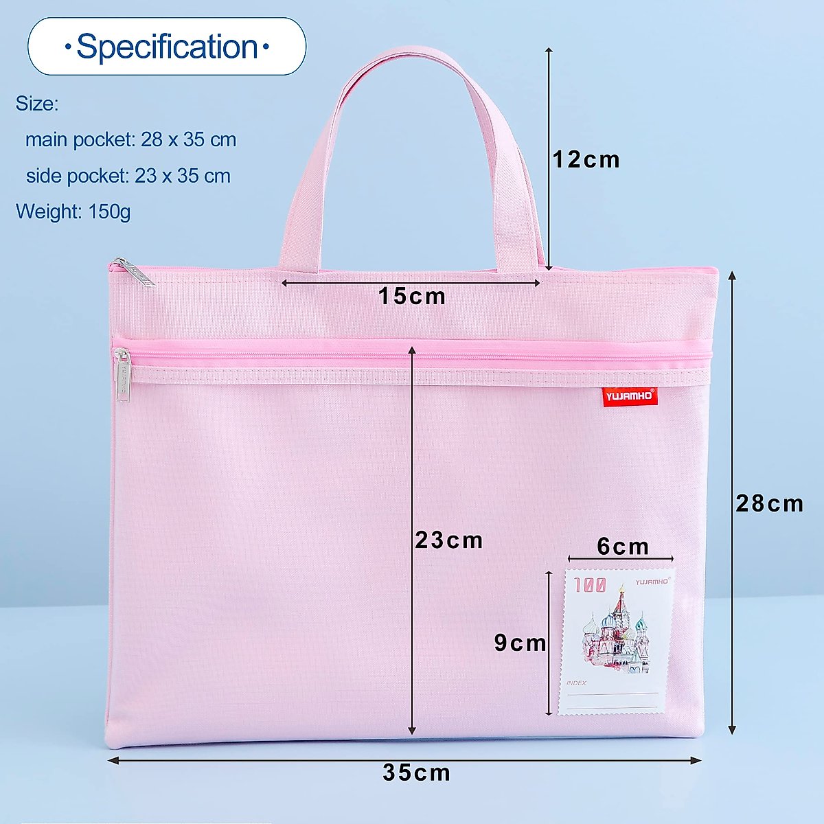 pendancy Mesh Zipper Pouch 11x13.7 in, Large Double Pocket Waterproof File Bag with Handle, A4 Size Foldable Document Storage for Puzzle Project/Cross Stitch/Travel/Office（Pink）