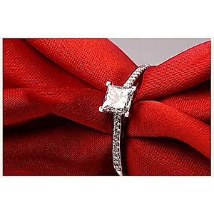 Uloveido 2g 6mm Princess Cut Clear Cubic Zirconia CZ Halo Sterling Silver 925 Engagement Wedding Ring Size 6 LJ078